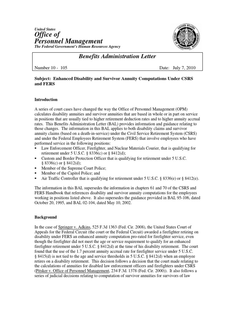 NEw FERS Disability Retirement OPM | PDF | Annuity (American) | Social ...