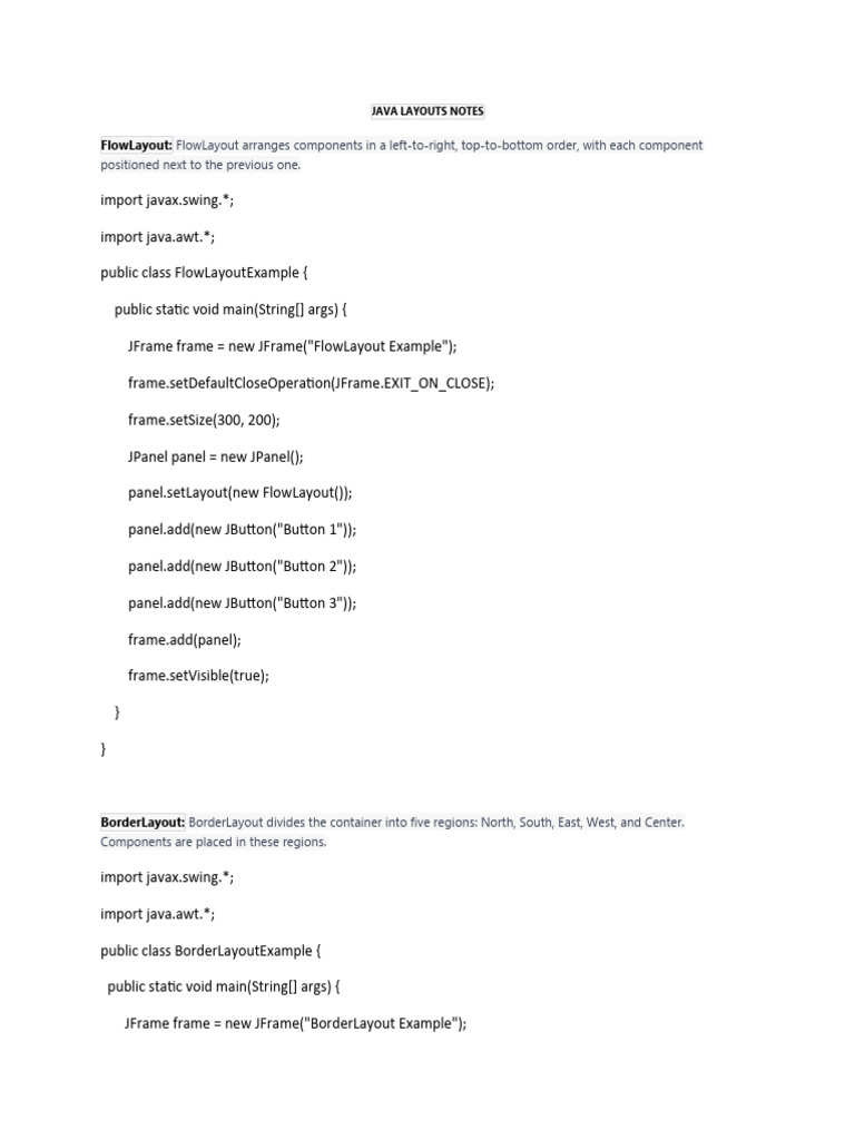 Java Layouts Notes | PDF | Software | Software Development