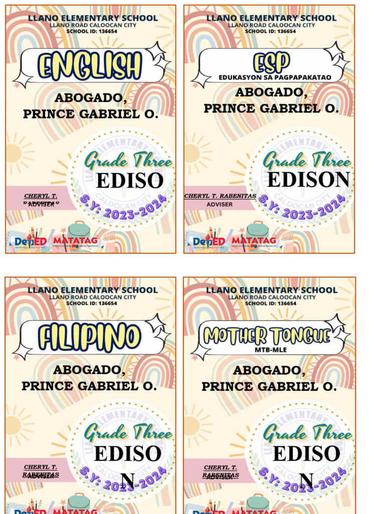 Notebook Cover Template S.y.2023 2024 1 | PDF