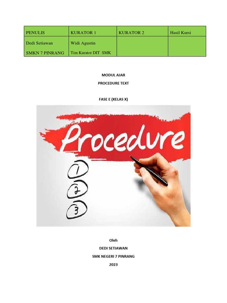 Modul Ajar Bahasa Inggris - Procedure Text - Fase E | PDF