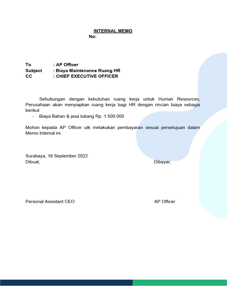 Memo Biaya Maintenance Ruang HR 2022 | PDF