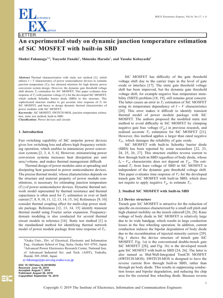 An Experimental Study On Dynamic Junction Temperature Estimation of Sic Mosfet With Built-In SBD ...
