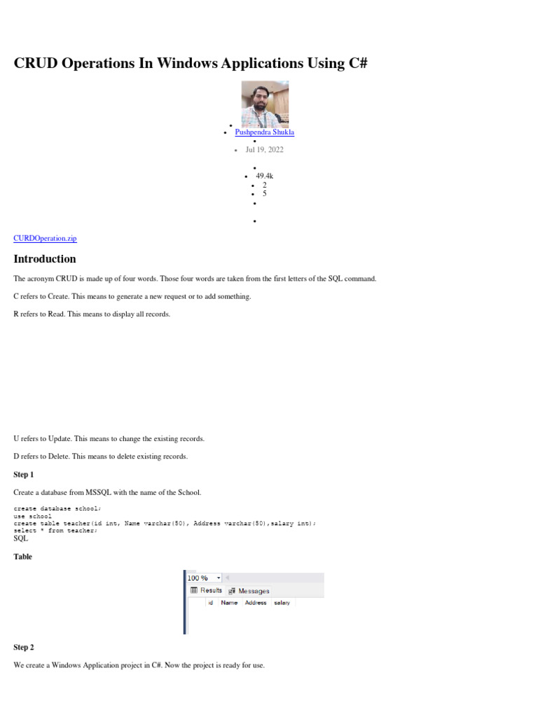 Crud Operations In Windows Applications Using C Pdf C Sharp Programming Language Sql 