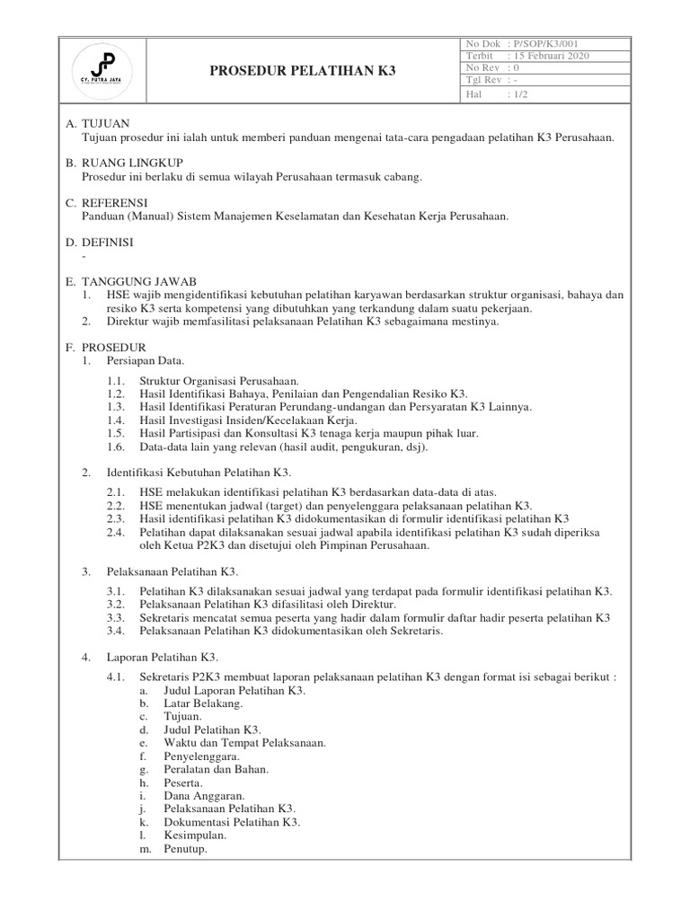 Prosedur Pelatihan K3 | PDF