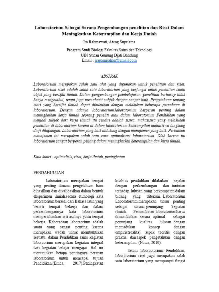 Laboratorium Sebagai Sarana Peningkatan Riset Dan Kerja Ilmiah | PDF | Seni