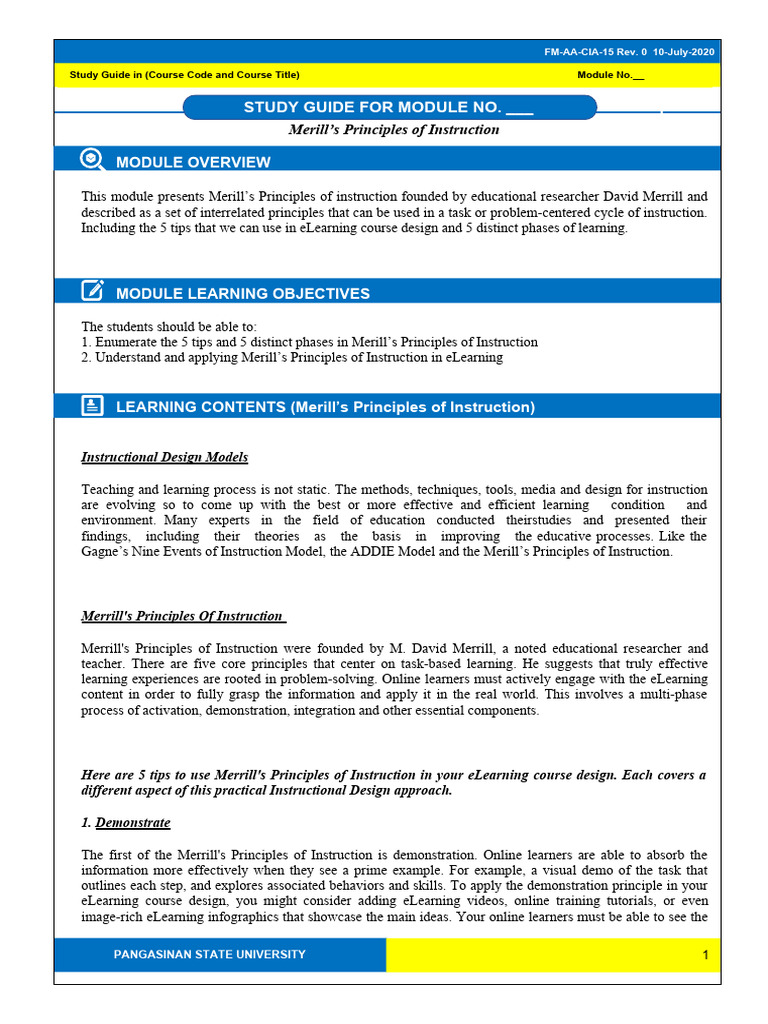 Merill's Principles of Instruction - StudyGuide | PDF | Educational ...
