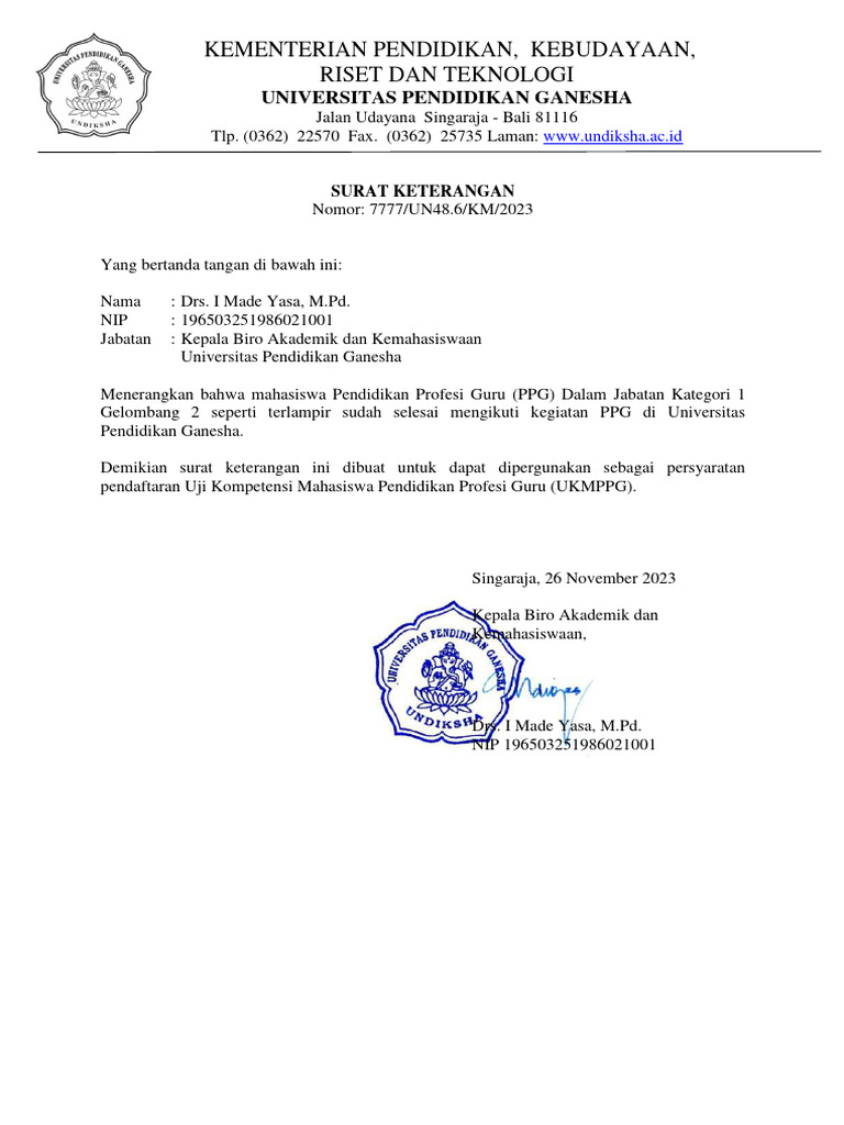 Surat Keterangan Sudah Mengikuti Kegiatan PPG Daljab K-1 G2 2023 - Compressed | PDF