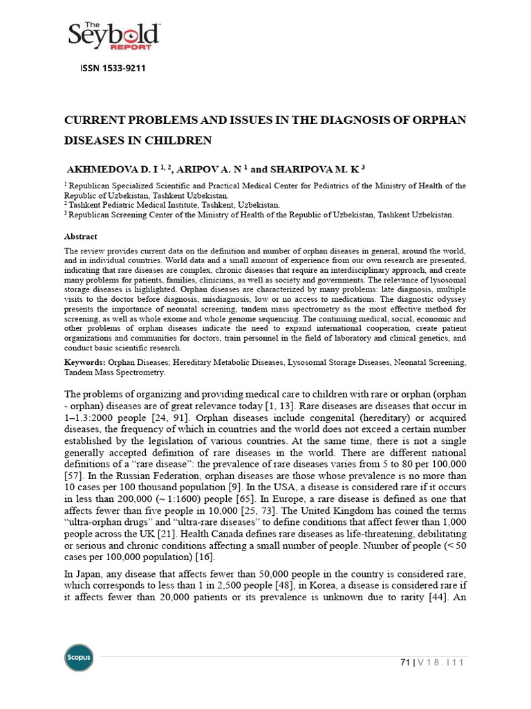 Current Problems and Issues in The Diagnosis of Orphan Diseases in ...