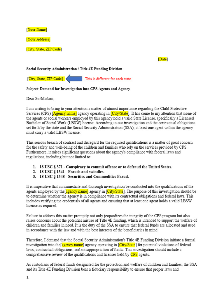 Social Security Investigation Letter | PDF | Fraud | Child Protective ...