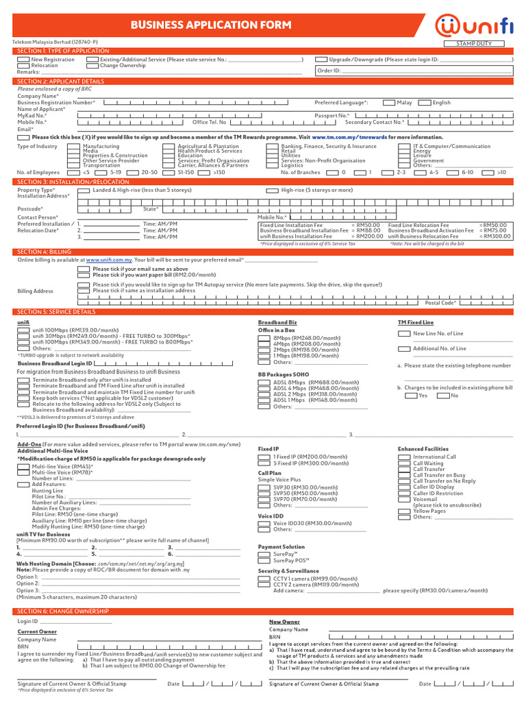 Unifi Business Form | PDF | Internet | World Wide Web
