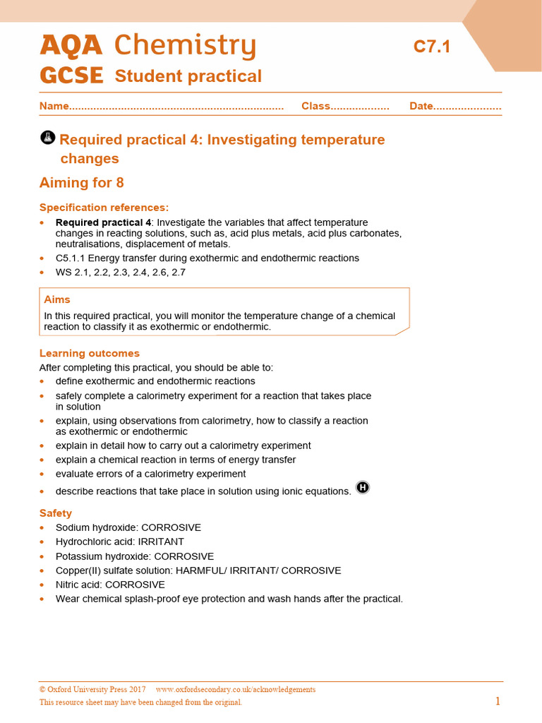 Investigating Temperature Changes in Reactions | PDF | Chemical ...