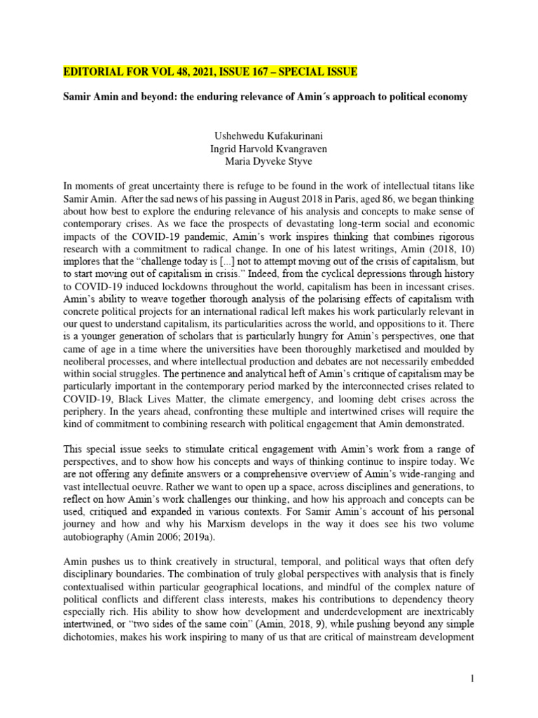 Samir Amin and Beyond - Delinking or Globalization | PDF | Political ...