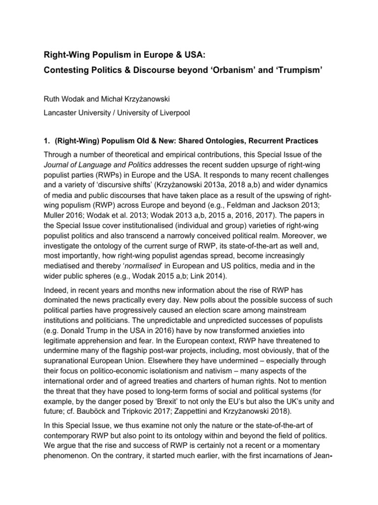 Right Wing Populism in Europe and The Usa Wodak | PDF | Populism ...