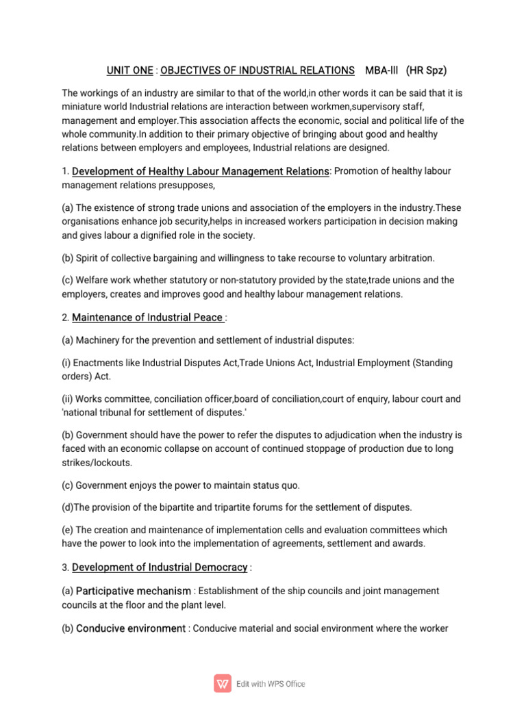 Industrial Relations for MBA Students | PDF