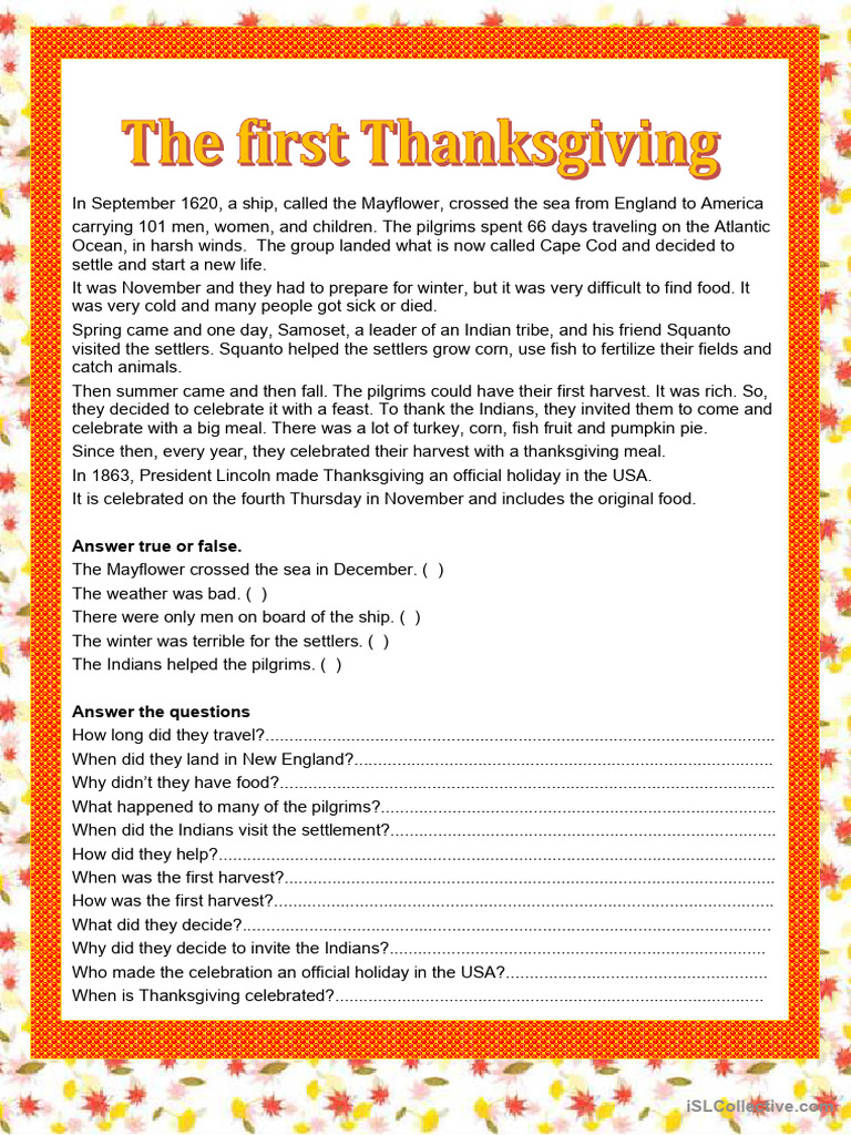 First Thanksgiving | PDF | Thanksgiving