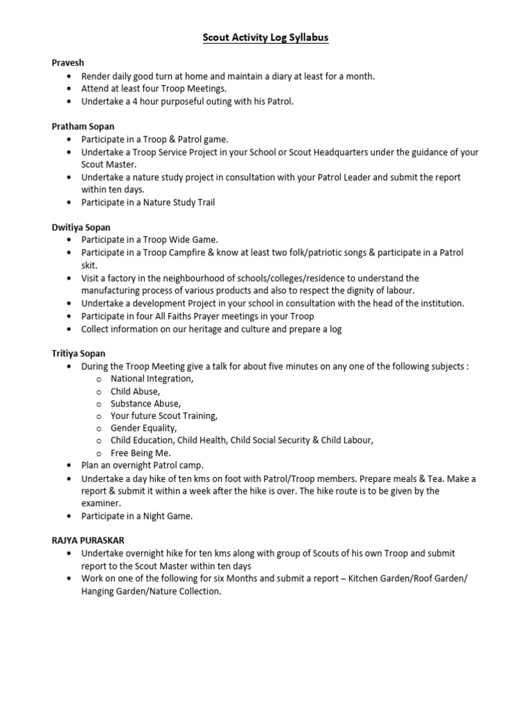 Scout & Guide Activity Log Syllabus | PDF | Scouting