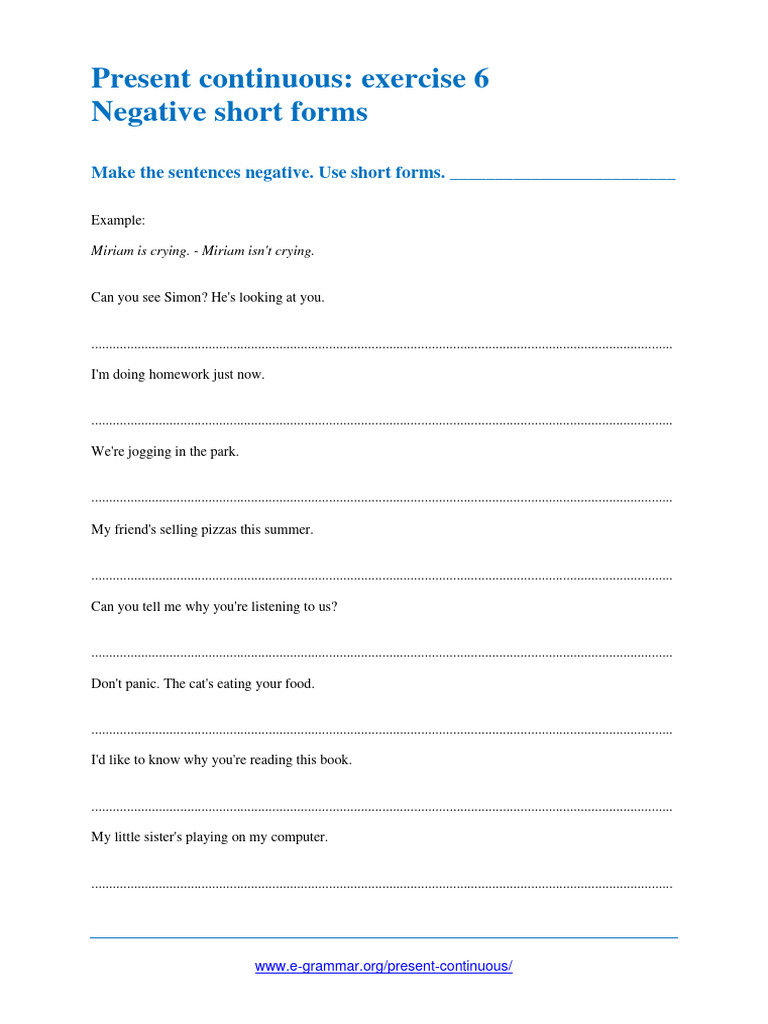 Present Continuous Exercise Negative | PDF | Linguistics | Grammar