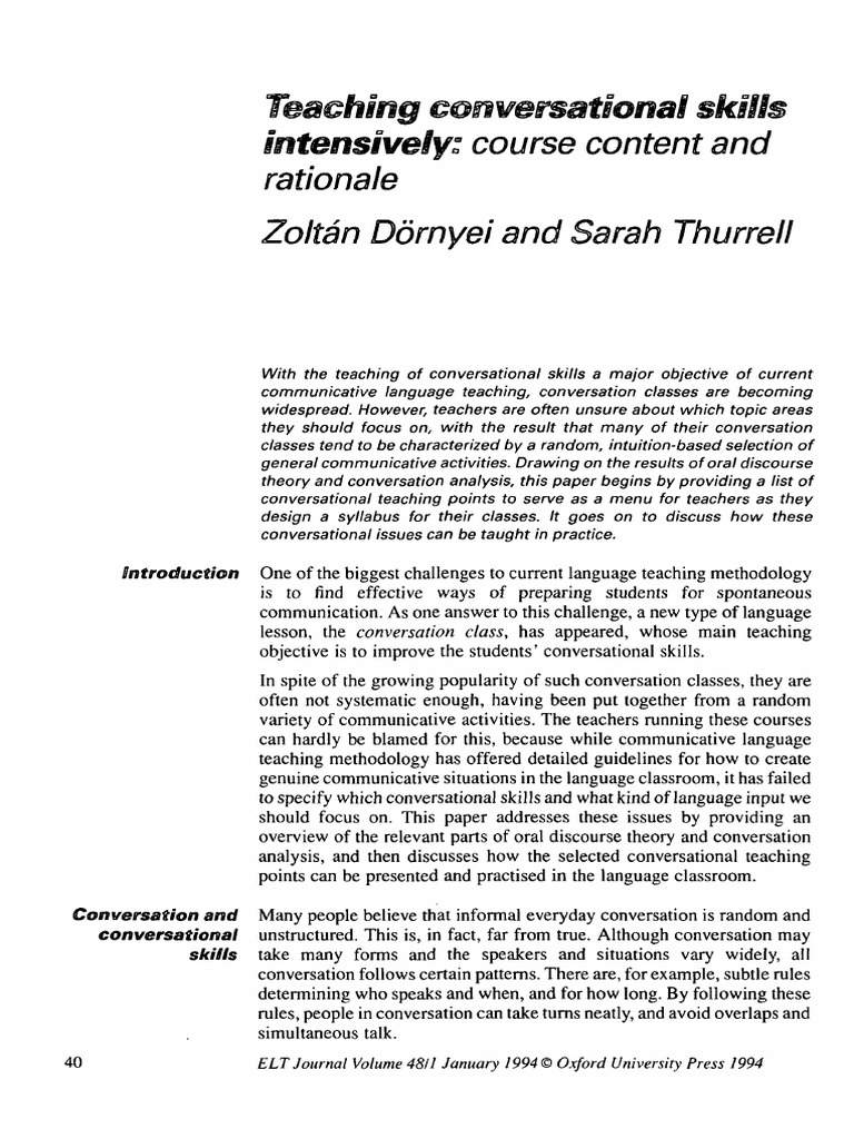 Dornyei 1994 Teaching Conversational Skills Intensively | PDF | Second ...