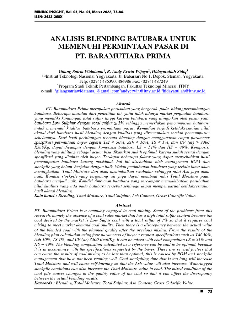 Optimasi Blending Batubara PT. Baramutiara | PDF