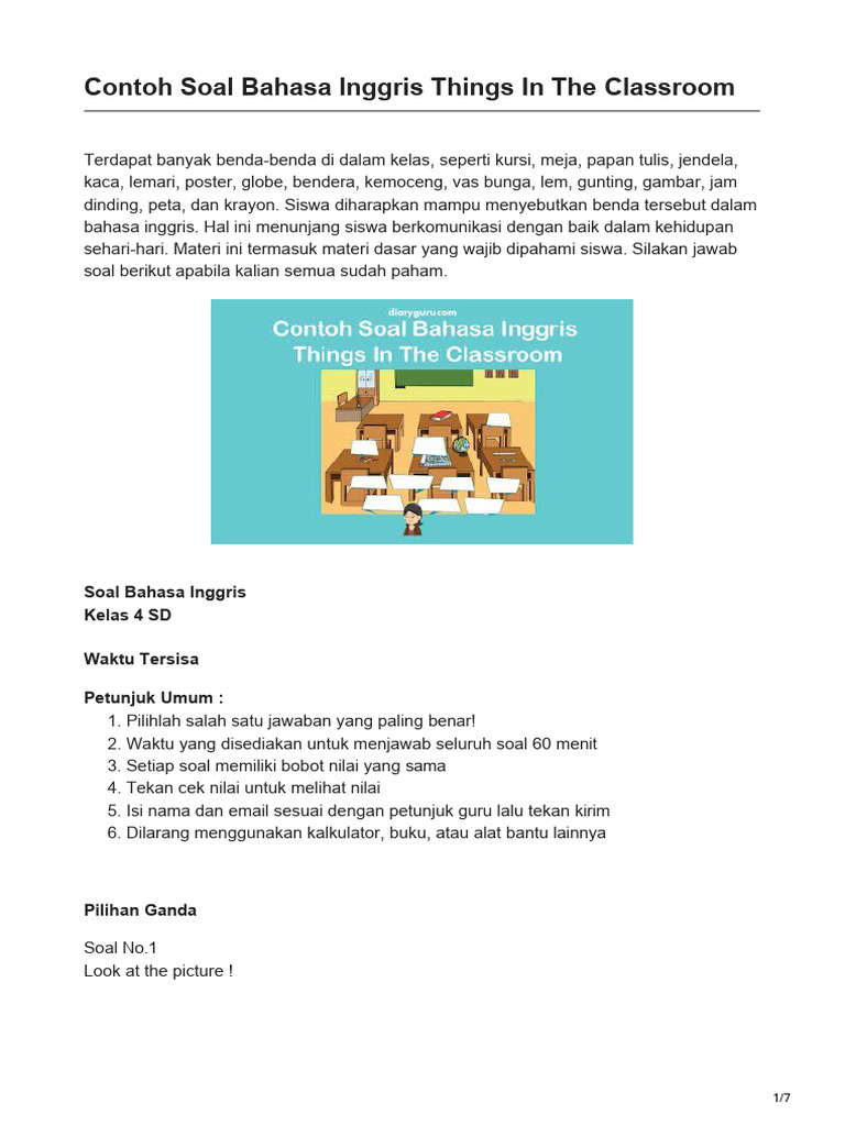 Contoh Soal Bahasa Inggris Things in The Classroom2 | PDF | Writing ...