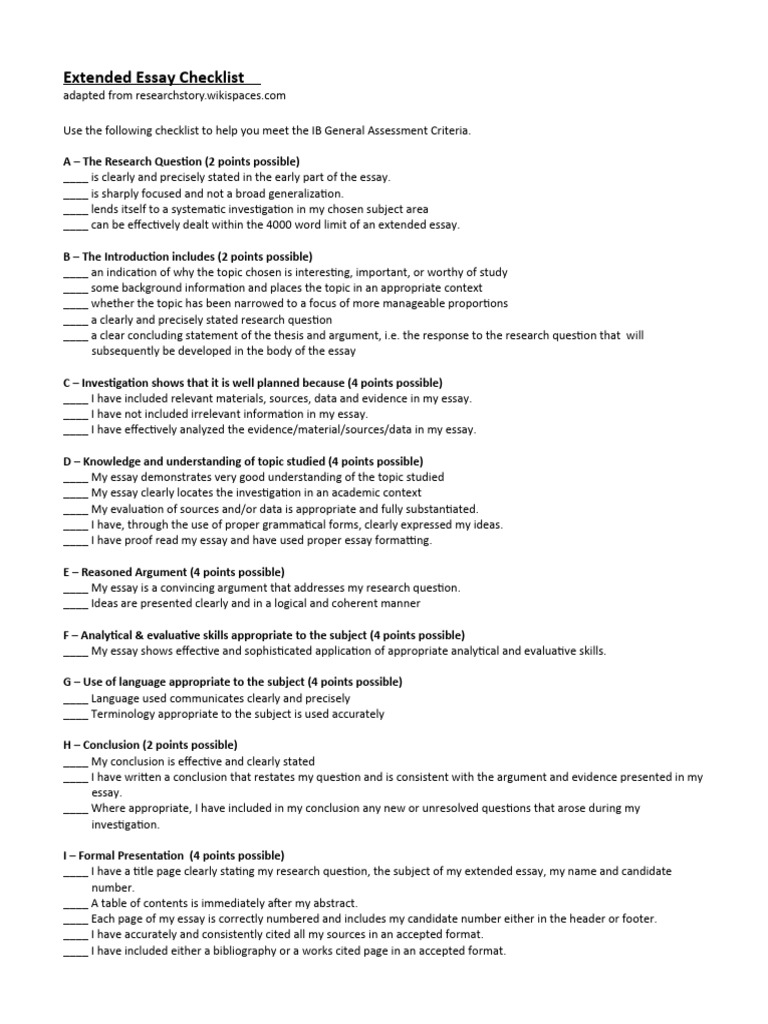 Extended Essay Checklist | PDF | Essays | Argument
