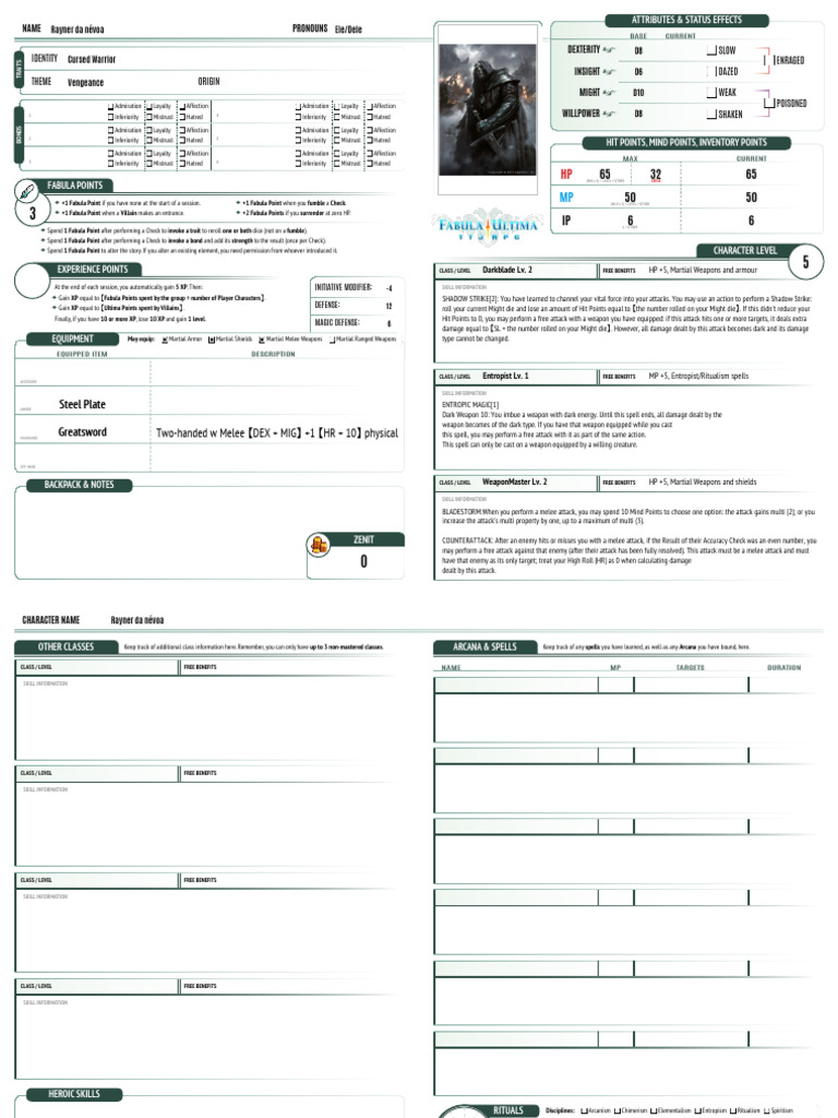 Rayner Fabula Ultima | PDF | Armour | Tabletop Games
