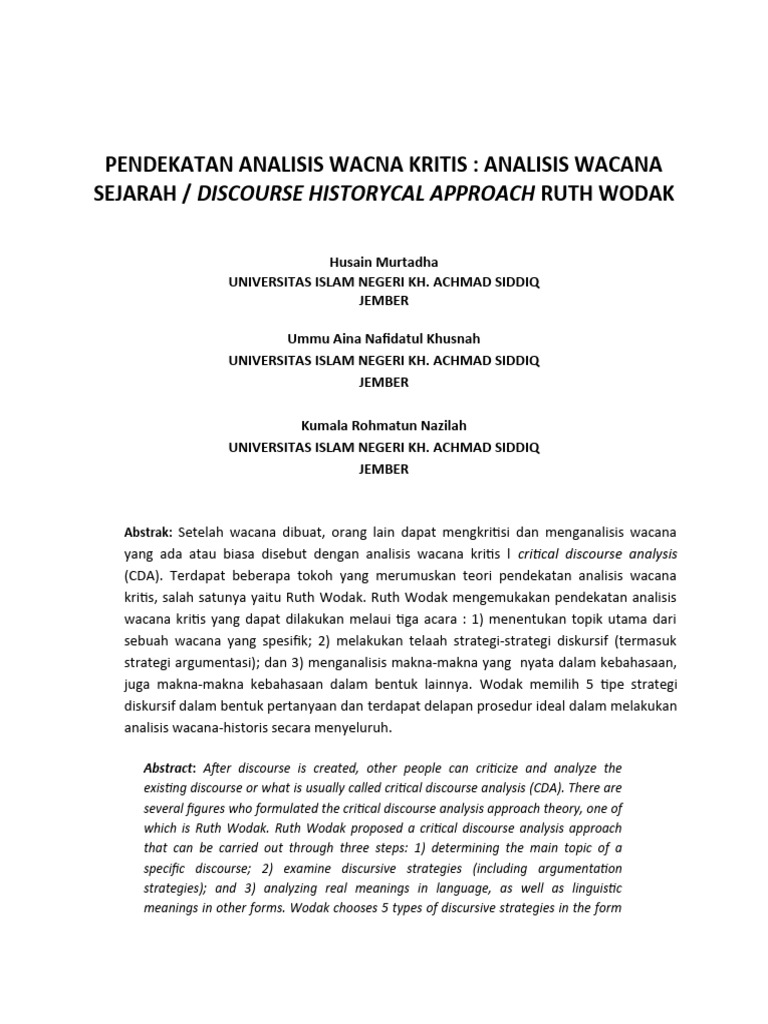 Pendekatan Wacana Kritis Ruth Wodak | PDF | Ilmu Sosial