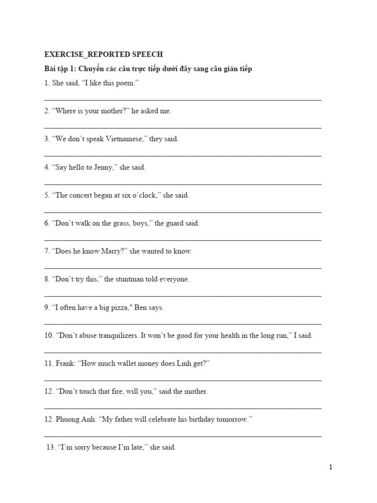 Exercise - Reported Speech | PDF