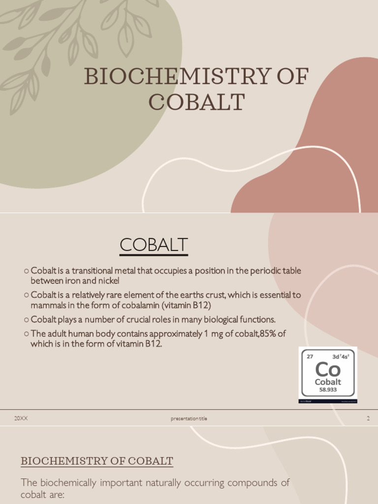 Biochemistry of Cobalt | PDF | Vitamin B12 | Biosynthesis