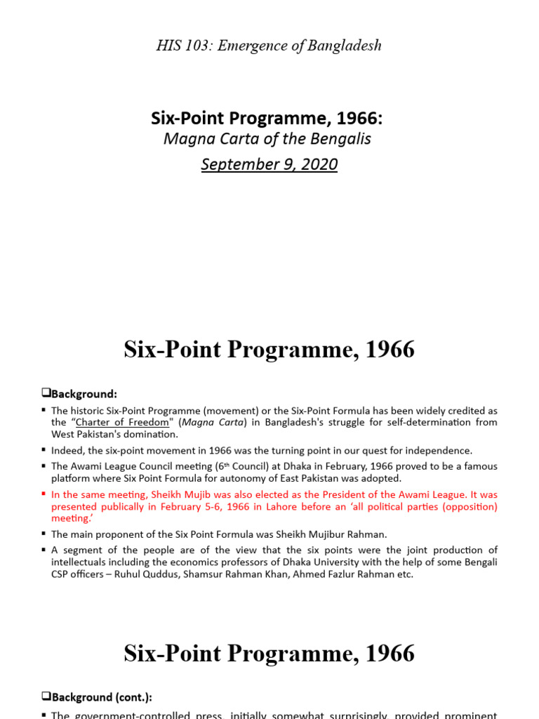 HIS 103 Six Point Movement of Bangabandhu | PDF | Bangladesh | Taxes