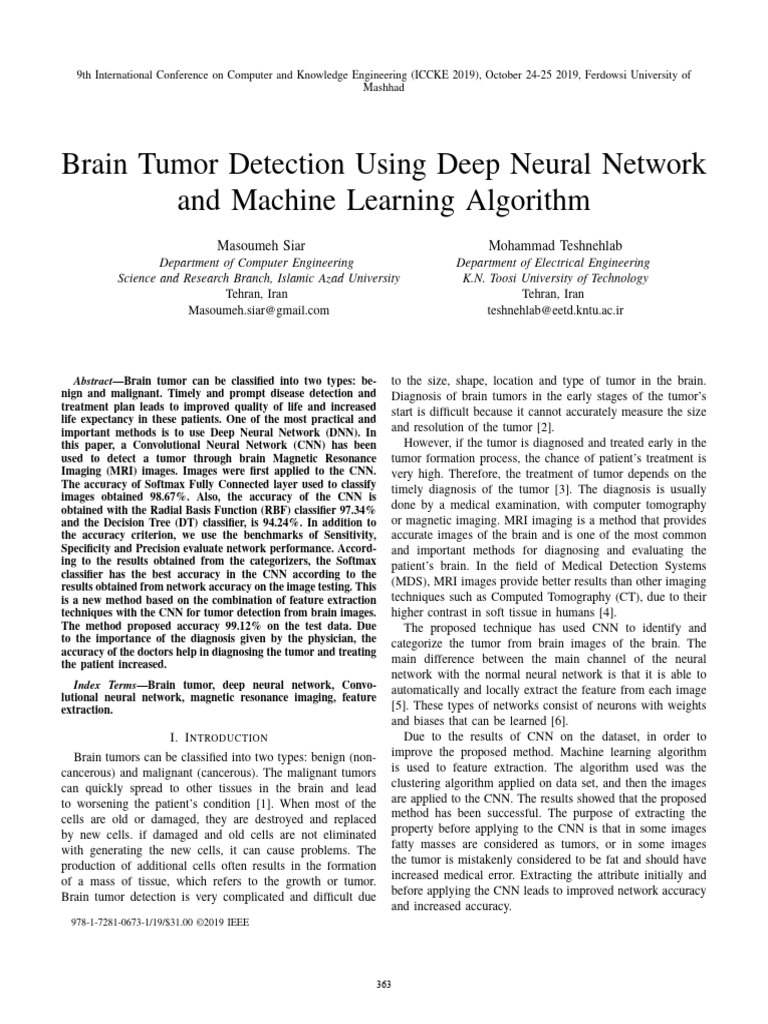 Brain Tumor Detection Using Deep Neural Network | PDF | Deep Learning | Brain Tumor