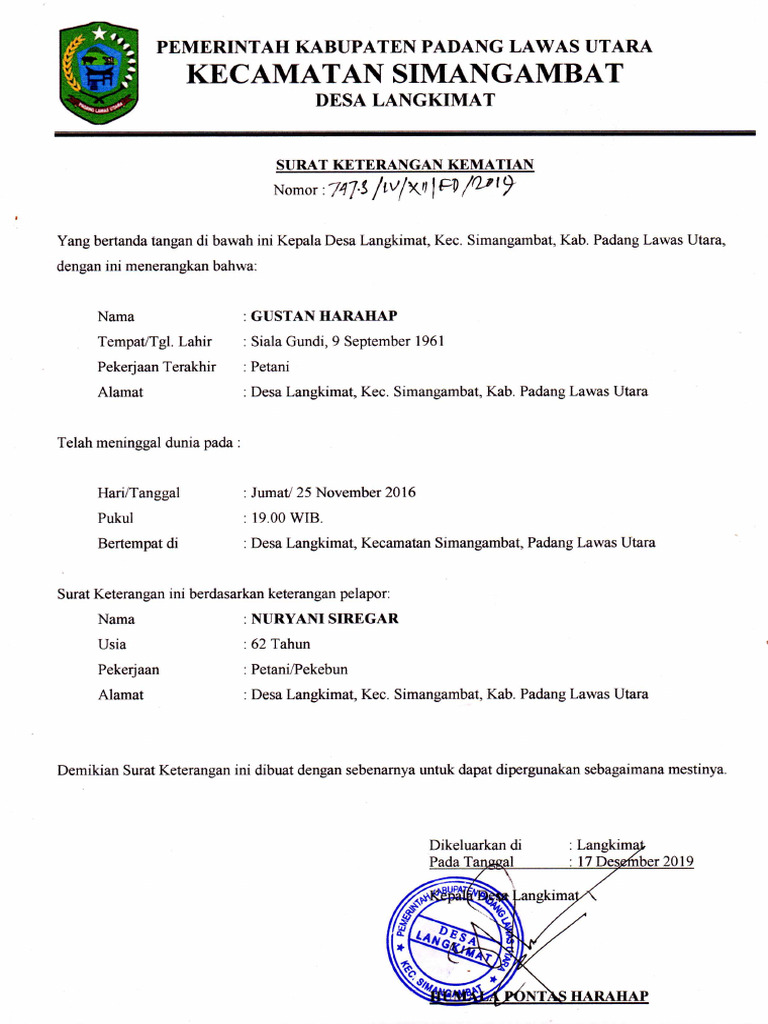 Surat Keterangan Kematian | PDF
