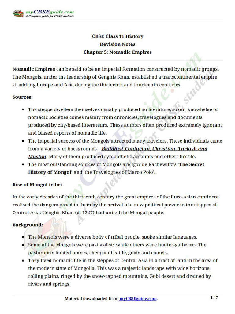 Cbse 11 History Notes ch05 | PDF