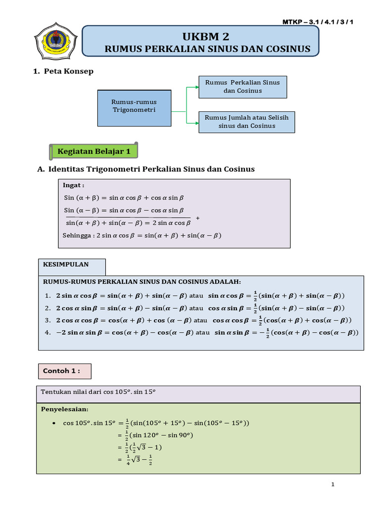 Ukbm Rumus Perkalian Sinus Cosinus | PDF