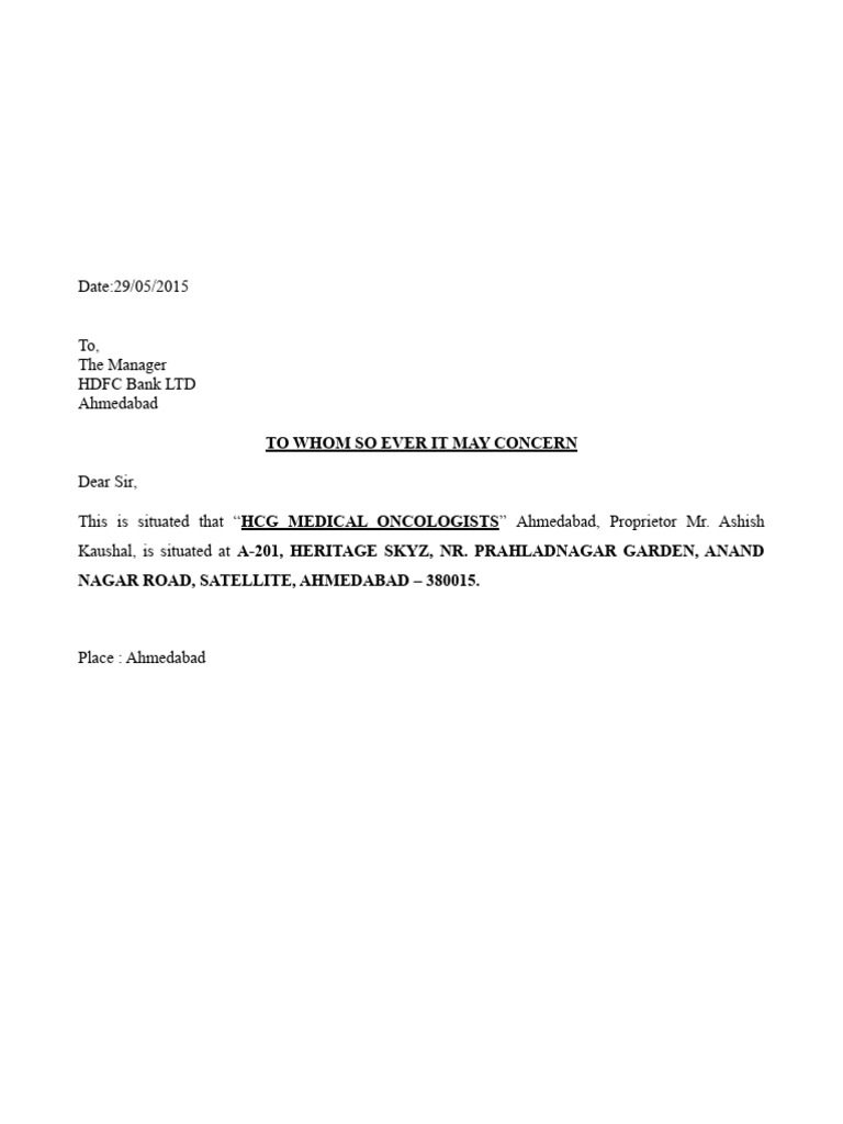 DrKaushal HDFC Letter Bank Account Open | PDF