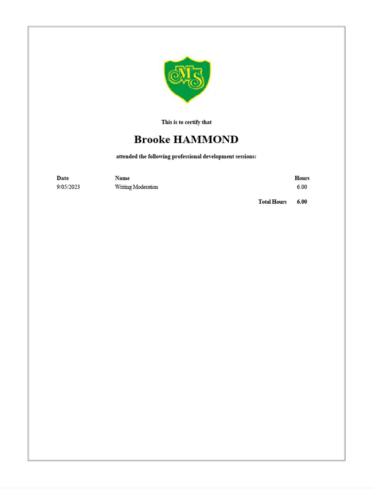 Writing Moderation Certificate | PDF