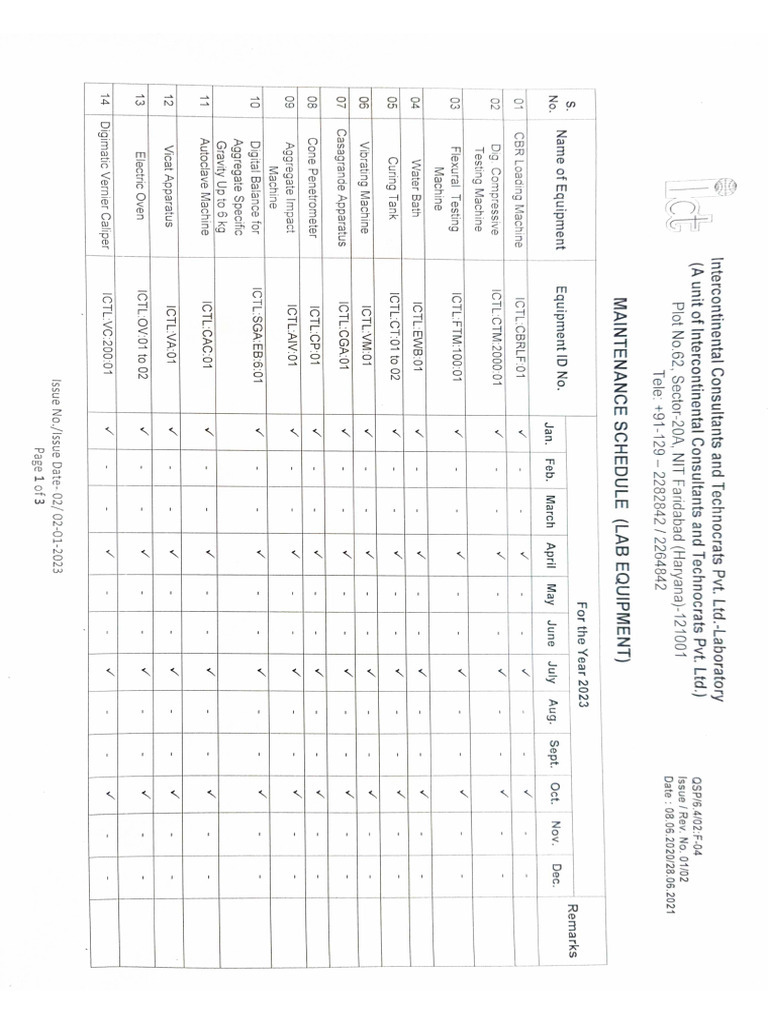 Maintenance Schedule - 2023 | PDF