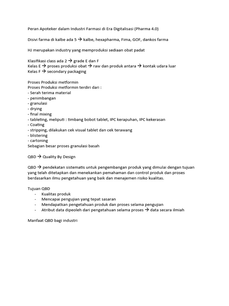 Peran Apoteker Dalam Industri Farmasi Di Era Digitalisasi | PDF