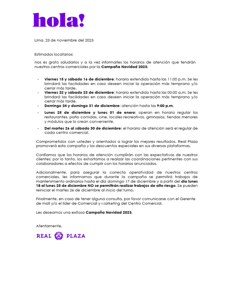 Comunicado Navidad 2023 | PDF