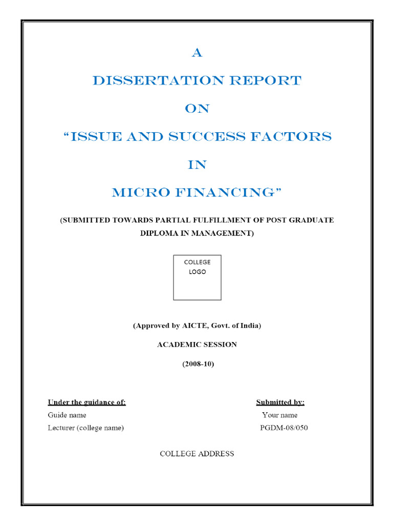 MBA Finance Project Report On Micro Financing | PDF