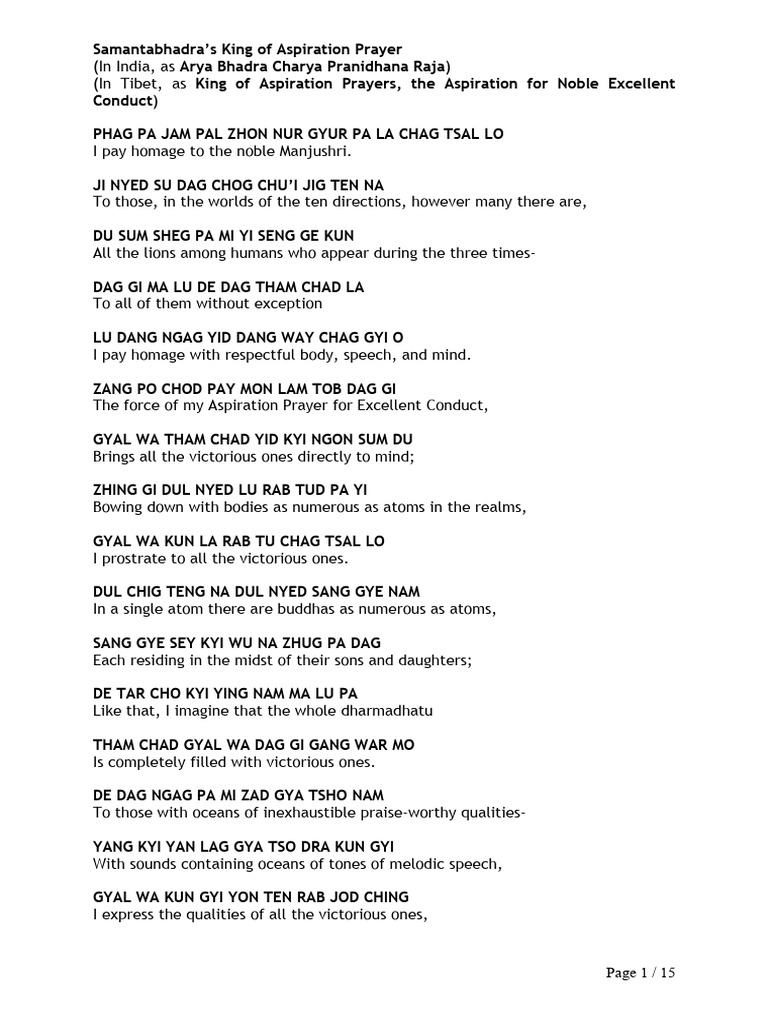 King of Aspiration Prayer | PDF | Buddhahood | Buddhist Philosophical ...
