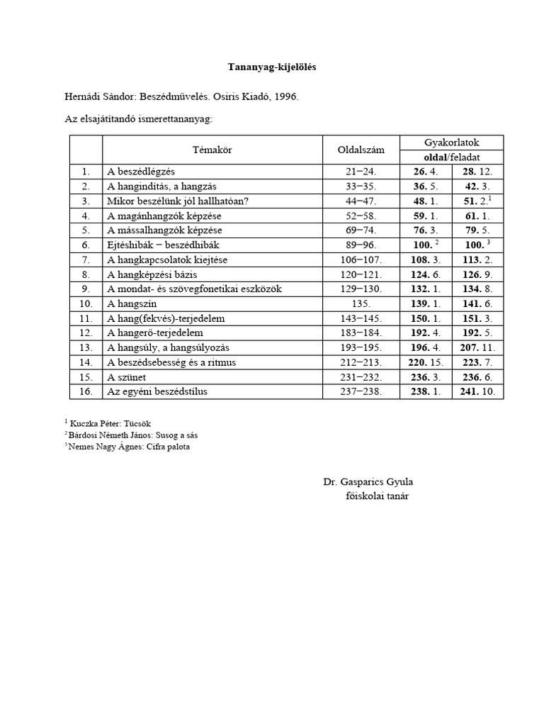 Beszédművelés - Tananyag-Kijelölés | PDF
