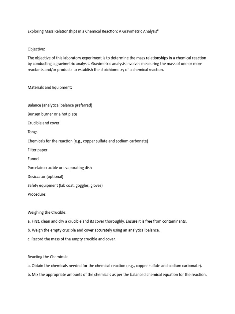 Exploring Mass Relationships in A Chemical Reaction | PDF | Chemical ...