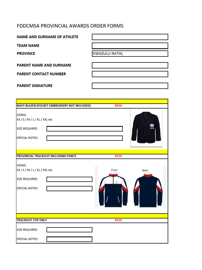 Provincial Orders Form 2023 | PDF