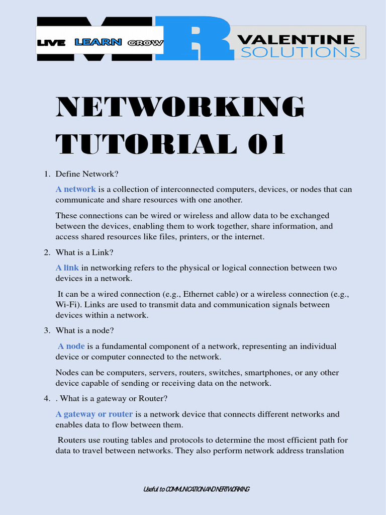 Solved Tutorial 01 Networking by Mrvalentine-1 | PDF | Computer Network | Quality Of Service