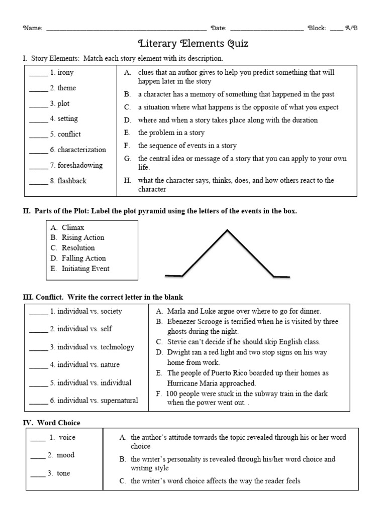 Literary Elements Quiz RE 2017 | PDF | Plot (Narrative)