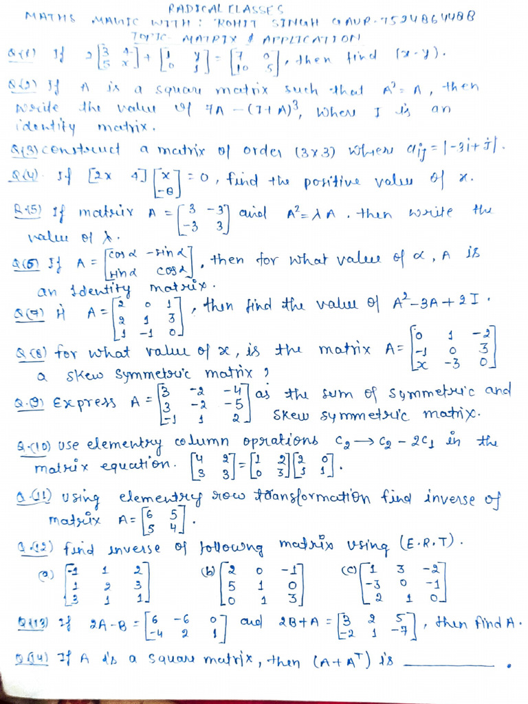 Matrices & Determinants QUESTION | PDF | Matrix Theory | Linear Algebra