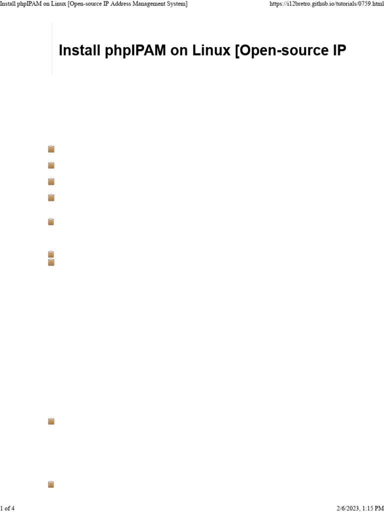 Install phpIPAM On Linux (Open-Source IP Address Management System) | PDF | Sudo | My Sql