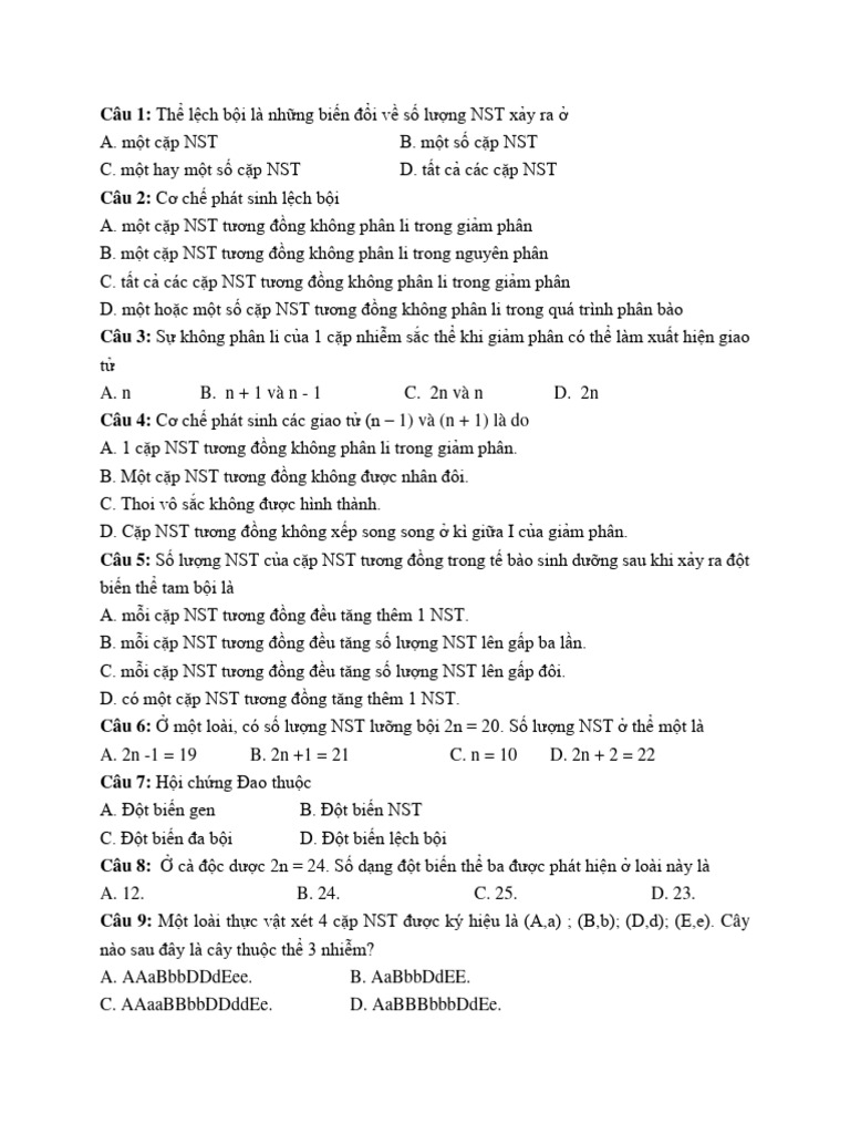 ĐỘT BIẾN SỐ LƯỢNG NST | PDF