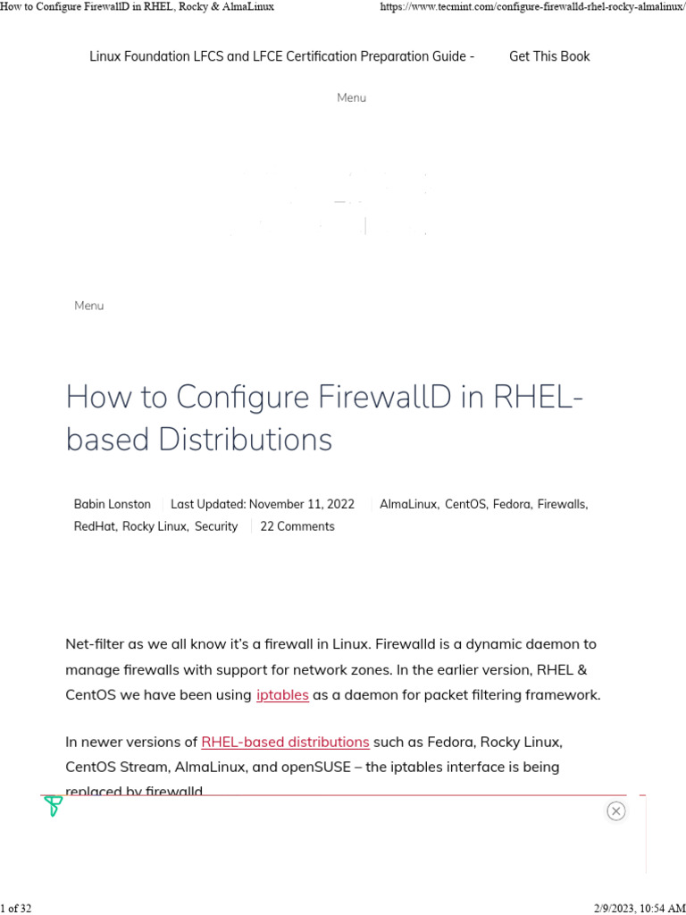 FirewallD Configure in RHEL, Rocky & AlmaLinux | PDF | Linux | Network Architecture